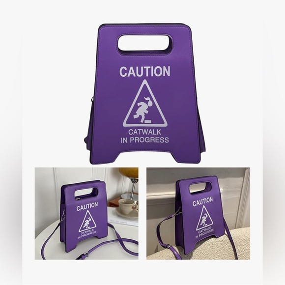 boutique | Bags | Caution Sign Purple Novelty Bag | Poshmark